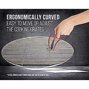 GriAddict Universal Grill Grate Lifter Tool - Hot Surfaces Handling Cooking Grid Lifter Gripper with Non-Slip and Anti-scalding Coating Handle fits Most Heavy-Duty Cast Iron and Stainless Grates