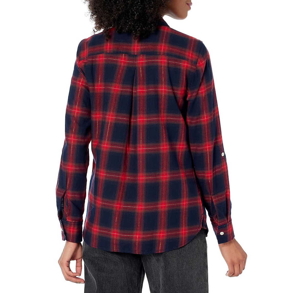 Tommy Hilfiger Women's Long Sleeve Half Zip Roll Tab Popover Shirt, True Blue Multi