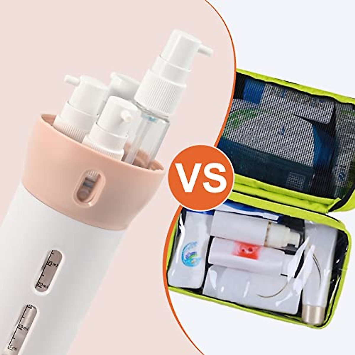 CHIVENIDO 4 in 1 Travel Dispenser, Travel Shampoo and Conditioner Dispenser, Refillable Travel Bottles for Toiletries, Muti Pump Bottle Toiletry Bottles for Traveling (Pink)