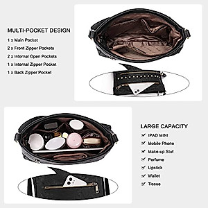 CLUCI Crossbody Bags Purses for Women, Leather Messenger Tassel Bag, Medium Travel Handbags Multiple Pockets, Fall Vintage Shoulder Bags Black