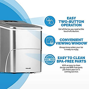 Newair 26 lbs. Countertop Ice Maker, Portable and Lightweight, Intuitive Control, Large or Small Ice Size, Easy to Clean BPA-Free Parts, Perfect for Cocktails, Scotch, Soda and More