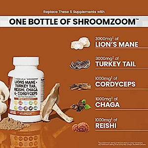 Lions Mane 3000mg 20in1 Mushroom Supplement with Turkey Tail 2000mg Reishi 1000mg Cordyceps Chaga 1000mg Maitake Meshima Poria Cocos Shiitake Oyster Porcini Enoki Cognitive, Energy, Focus Pills USA