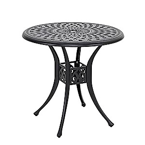 Nuu Garden 30 Inch Patio Dining Table, Cast Aluminum Round Outdoor Table with Umbrella Hole for Patio, Backyard, Deck-Black