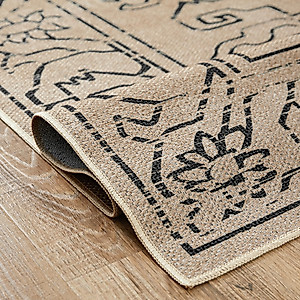 jinchan Runner Rug 2x8 Area Rug Recycled Boho Chic Jute Rug Indoor Outdoor Floor Cover Print Floral Rug Black Accent Rug for Living Room Bedroom Dining Room Patio Garden