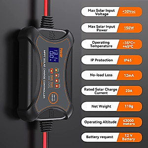 10A MPPT Solar Charge Controller 12V, PowMr 10 Amp 12 Volt Solar Panel Regulator with Digital LCD Display, Solar Intelligent Controller for 12V Lead-Acid, LiFePO4, Lithium Batteries