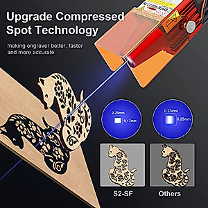ORTUR Laser Engraver, Laser Master 2 S2 LF, 20W Laser Engraving Cutting Machine, 0.17*0.25mm Fixed-Focus Compressed Spot Eye Protection 5.5W Output Power Laser Cutter for DIY Metal, Wood (390x410mm)