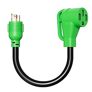 oviitech NEMA L14-30P to 14-50R Generator Transfer Switch Adapter Cord，250V, SJTW 10AWG*3C,30Amp Male to 50Amp Female Generator Welder Dryer RV Adapter Cord, 1.5FT,Green