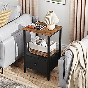 WLIVE Nightstand, Bedside Table with Adjustable Wooden Drawer, 2-Tier Night Stands for Couch, Bed, Sofa, End Table Side Table for Bedroom, Living Room, Black (1 Pack)