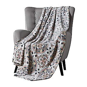 VCNY Decorative Throw Blanket: Colorful Floral Medallion Design Accent for Couch or Bed, Colors: Coral Blush, Yellow, Beige
