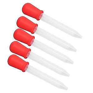 5Pcs Liquid Droppers, 5ml Silicone Material Easy Clean Making Disposable DIY Eye Dropper with Bulb Tip for Kids Candy (Red)