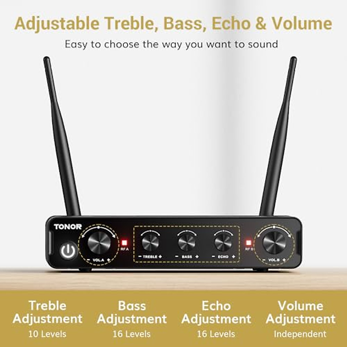 TONOR Wireless Microphone Systems, Dual UHF Cordless Karaoke Microphone Set, Handheld Dynamic Microfono for Singing with Receiver for Home Karaoke, Party, Church, DJ, Wedding, Speech 200ft TW350 Grey