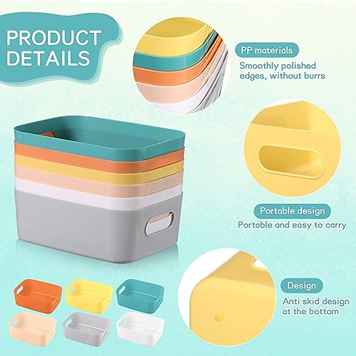 Uiifan 18 Pcs Plastic Storage Bins Small Storage Basket Pantry Baskets Containers Bathroom Baskets for Organizing Organizer with Handles for Kitchen Cupboard Box