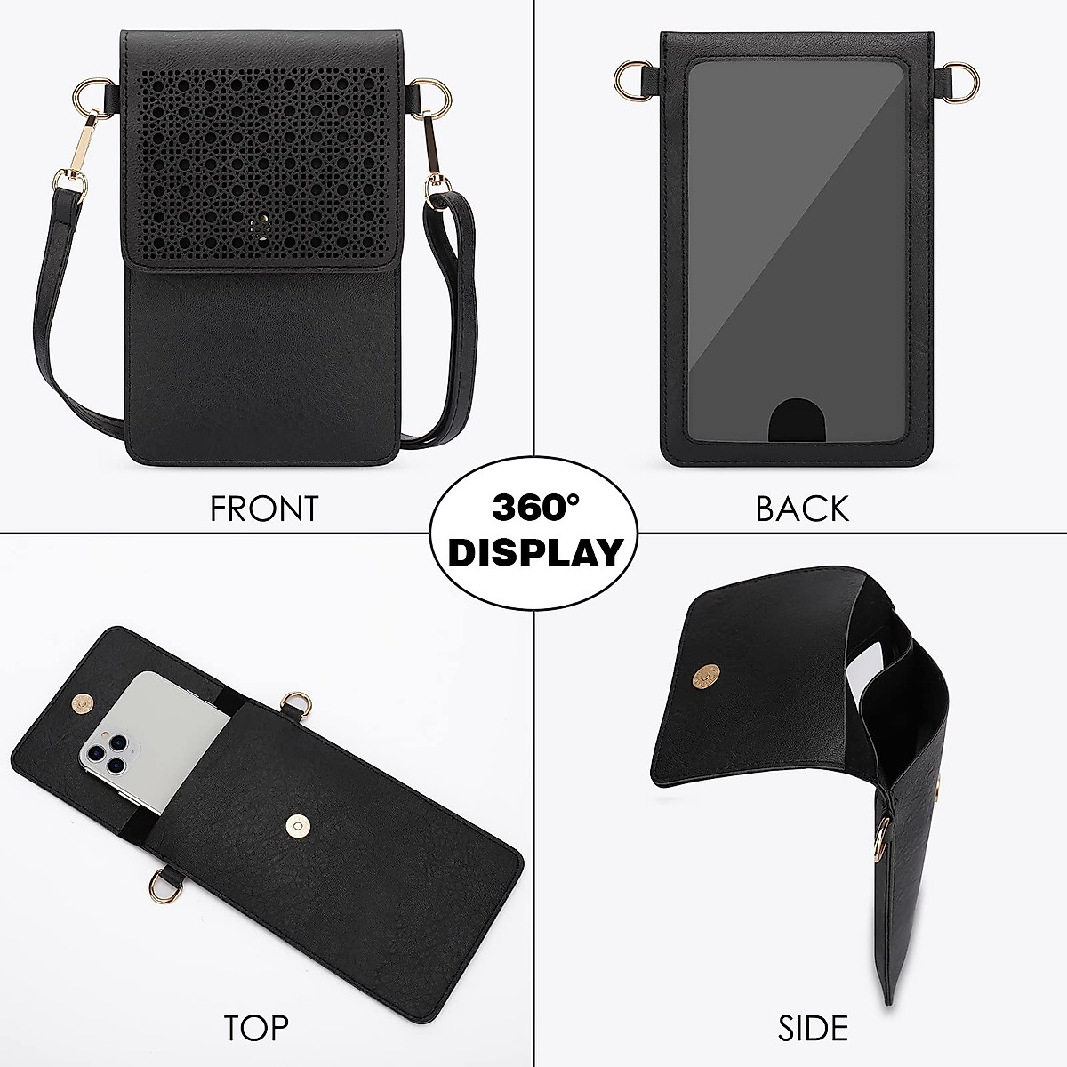 MILEGI Cell Phone Purse, Small Purses for Women Crossbody Touch Screen Purse Valentine's Day Bag for Her（Black）