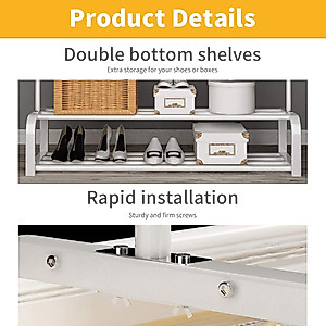 UDEAR Garment Rack Free-standing Clothes Rack with Top Rod,Lower Storage and 6 Hooks, White