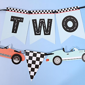 Two Fast Banner - Two Fast Birthday Decorations,Two Fast Car Birthday Party,Racing Second Birthday Decorations,Race Car Two Fast Flag Banner