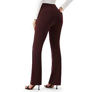 AFITNE Women's Yoga Dress Pants Stretchy Straight Leg Bootcut Work Travel Pants Business Office Casual Slacks with Pockets 31" Brown, M