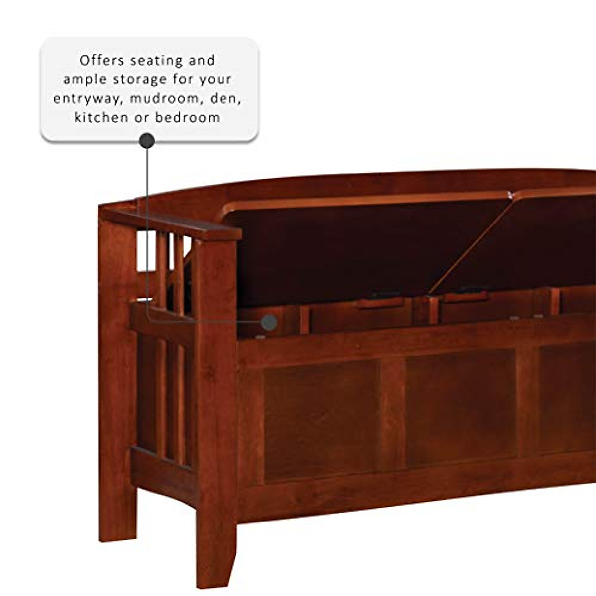 Linon Home Decor Storage Bench with Short Split Seat Storage, Walnut, 50 inchw x 17 inchd x 25.25 inchh.