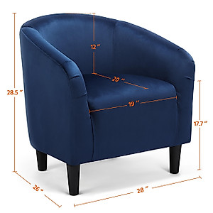 Yaheetech Velvet Accent Chair Set of 2, Barrel Chair for Living Room, Modern Club Chair with Soft Padded Seat and Sturdy Legs for Bedroom Waiting Room Office Reception Room, Navy Blue