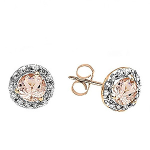 Dazzlingrock Collection 10K 4 MM Each Round Morganite & White Diamond Ladies Halo Stud Earrings, Rose Gold