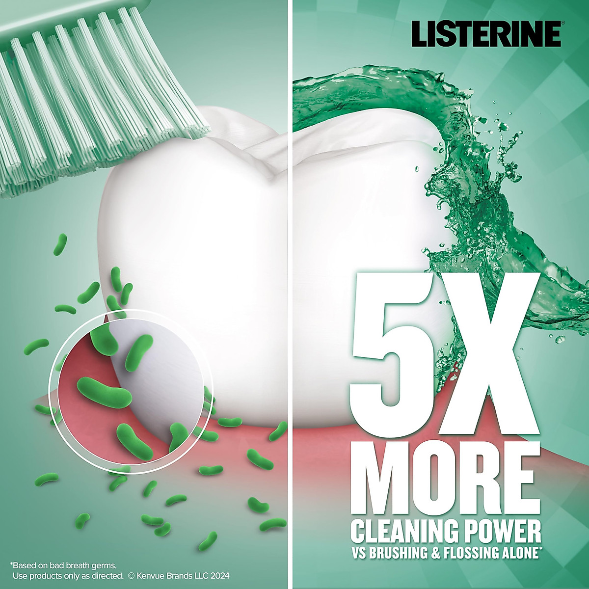 Listerine Freshburst Antiseptic Mouthwash for Bad Breath, Kills 99% of Germs That Cause Bad Breath & Fight Plaque & Gingivitis, ADA Accepted Mouthwash, Spearmint, 8.5 Fl. Oz (250 mL)