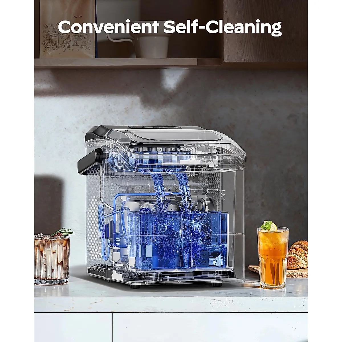 HOMEZAY Ice Maker Countertop, 9 Cubes Ready in 6 Mins, 26 lbs per Day, Ice Machine with 2 Ice Sizes and Self-Cleaning, Portable Ice Maker with Handle for Home, Kitchen, Camping, RV, Office, Black