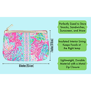 Lilly Pulitzer Pink Insulated Snack Bags with Zip Closure, 2-Pack Reusable Food Pouches for Kids/Adults, Seaing Things