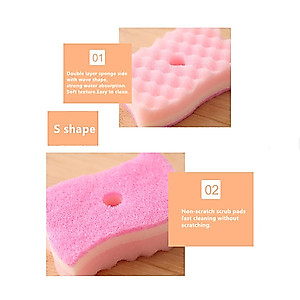Yellow Pink Colors Multi-Functional Sponges Non-Scratch Scrub Sponges Household Kitchen Cleaning Sponges Durable Scouring Pads,Pack of 4