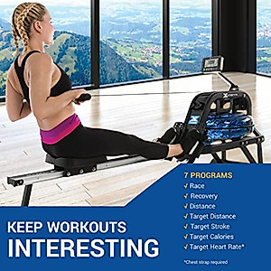 XTERRA Fitness ERG600W Water Rowing Machine, Full Body Workout, Durable, Standing, Cordless, Space-Saving Rower, Steel Frame, Contoured Seat and a Variety of Programs