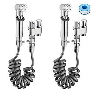 Bathroom Fresh Wall Mounted Faucet Spray Set, Langgi Toilet Companion, 1-in-2-Out Dual Control Valve, Handheld Bidet Sprayer for Toilet, Hand Held Bidet Sprayer for Toilet (Silver*2)
