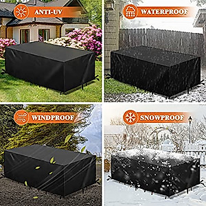 GEMITTO Patio Furniture Covers, 126"L x 63"W x 29"H Extra Large Waterproof Outdoor Table Cover, 420D Rectangular Patio Furniture Set Sofa Covers, Resistant for Rain Snow Dust Anti-UV Windproof