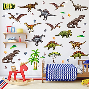 Zonon 114 Pcs/ 4 Sheet Glow in The Dark Dinosaurs Stickers for Waterproof Glowing Dinosaur Wall Decals Large Removable Glow Wall Decor for Boy Bedroom Ceiling Kid Nursery Playroom(Blue Glow)