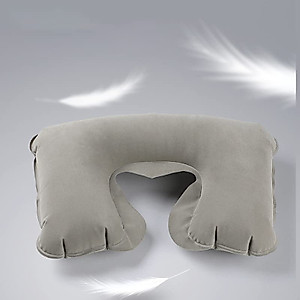 LOUIS FELT 2 Pack Grey Inflatable Travel Neck Cushion Pillow Supports Head & Neck, Flocked Fabric Air Pillow,Compact Travel Pillows for Airplanes Travel Light Inflatable Neck Pillow for Traveling