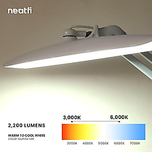 Neatfi XL 2,200 Lumens LED Task Lamp, 24W, 117 Pcs SMD LED, Dimmable, 4 Level Brightness, 3 Light Modes, Desk Light for Home, Office, Workbench (CCT, White)