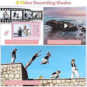 Digital Camera, Saneen FHD Kids Cameras for Photography, 4K 44MP Compact Point and Shoot Camera for Kids, Teens & Beginners with 32GB SD Card,16X Digital Zoom, 2 Rechargeable Batteries-Pink