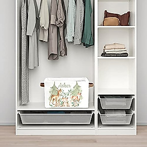 Deven Woodland Animals Personalized Large Storage Baskets for Organizing Shelves with Handle,Closet Decorative Storage Bins for Toy, Bathroom,Nursery,Home 2 Pack