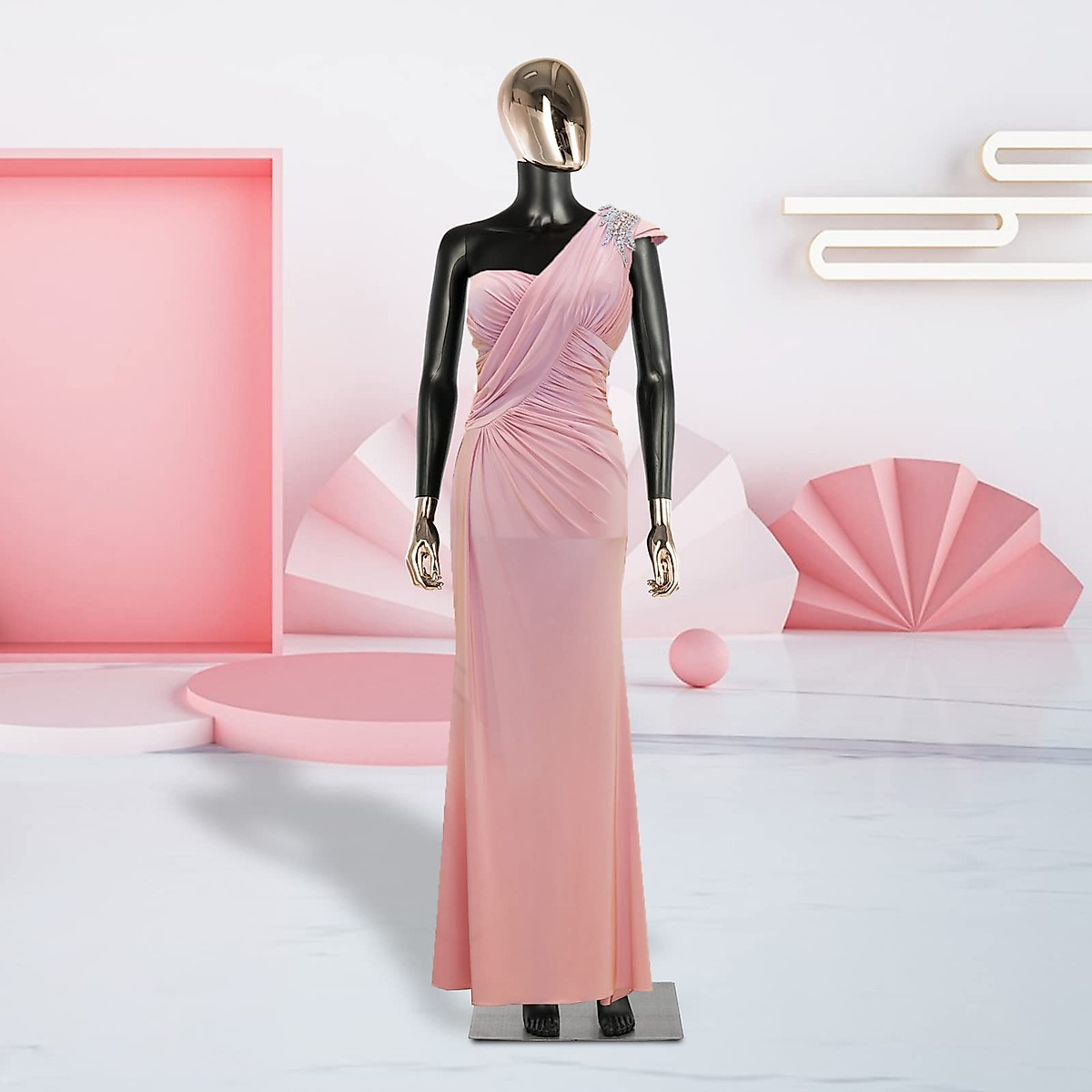 Female Mannequin Full Body Black- 70'' Mannequin Dress Form Display Full Body Adjustable Realistic Manikin Torso Stand (Black+Golden)