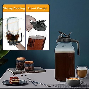 YSBYWSYR Glass Mason Jar Pitcher with Pour Spout Handle Lid, 2 Quart (64 oz / 1.9 Liter) Glass Jug for Sun & Iced Tea, Cold Brew Coffee, Breast Milk, Lemonade, Fruit Drinks