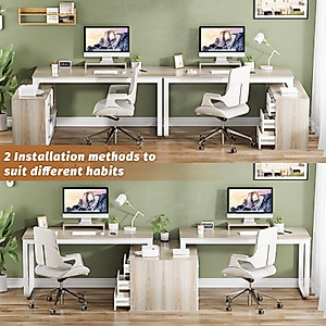 HOMBCK Home Office Computer Desk with 3 Drawers and Storage Shelves, 55 Inch Large L Shaped Desk with Drawers & Removable Monitor Stand, Reversible Corner Desk for Working, Studying, Walnut and White