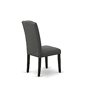 East West Furniture DLEN5-BLK-20 5Pc Round 42" Kitchen Table With Two 9-Inch Drop Leaves And Four Parson Chair With Black Leg And Linen Fabric Dark Gotham Grey, 5