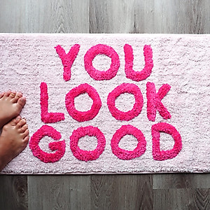 You Look Good Bath Mat Funny Cute Bathroom Rugs for Girls Hello Gorgeous Beautiful Funny Shower Fun Bathroom Decor Non-Slip Washable Kids Women Light Pink Blush Hot Pink