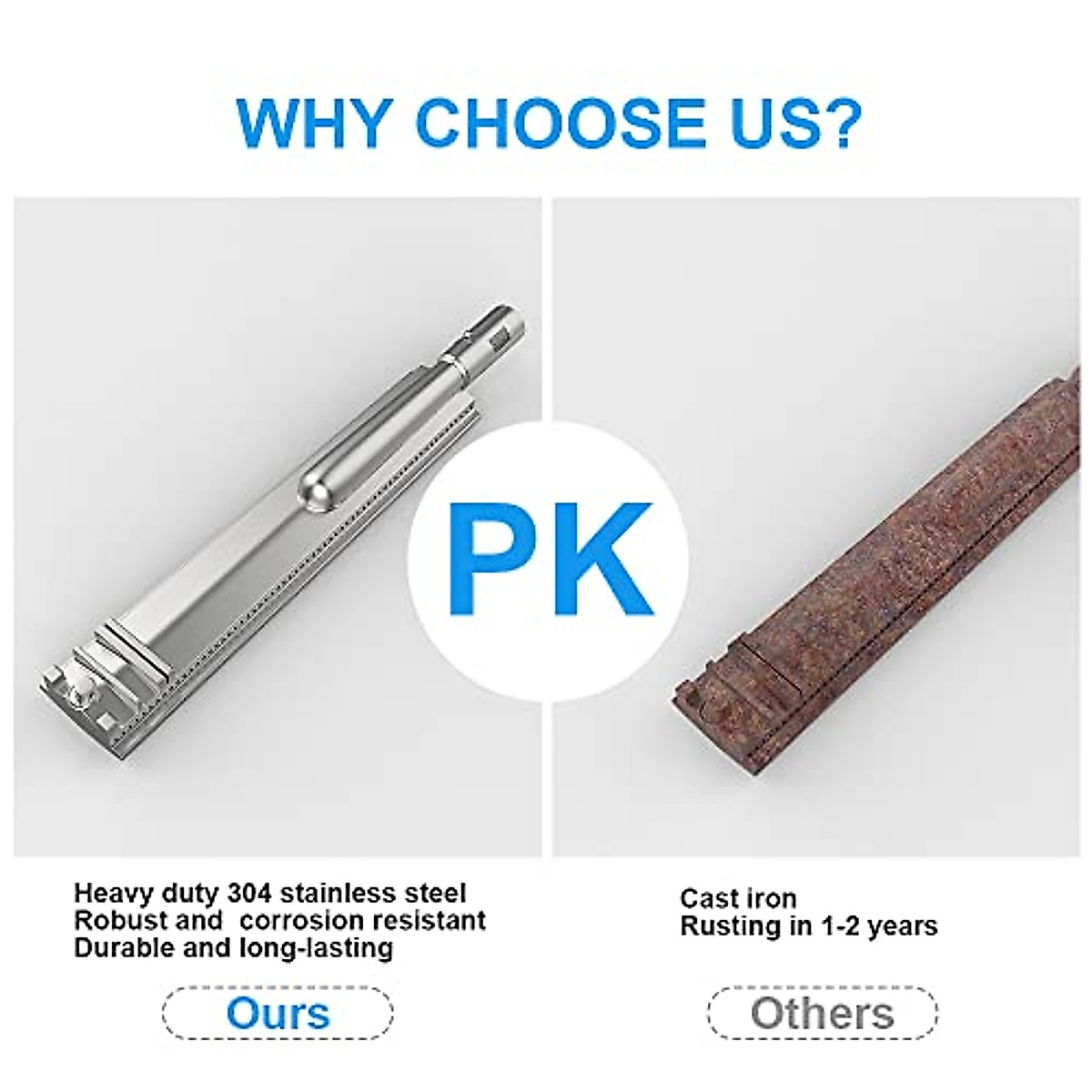 LS'BABQ Grill Burners Replacement Parts for Bull Grill, Cal Flame Aussie Blaze Bakers Chefs Jenn AIR Thermos Turbo CharBroil, 4 Pack Heavy Duty Cast Stainless Steel Bull Grill Burner