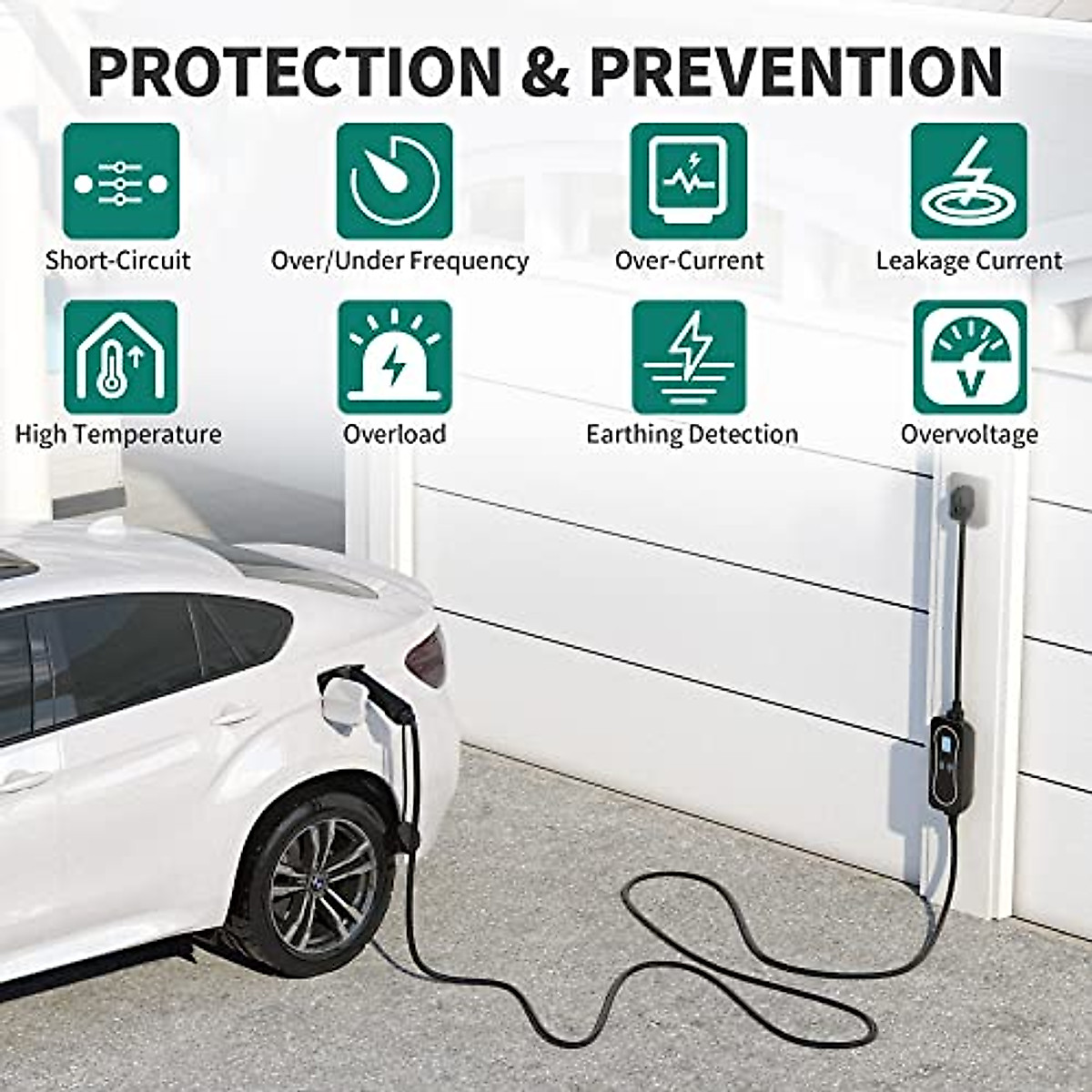 YITAHOME EV Charger Level 2 Delay 240V 32A Portable Electric Vehicle Charger with 25ft Extension Cable NEMA 14-50 Plug with J1772 EVs
