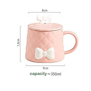 MOMEITU Kawaii Mug Cup Cute Bow Ceramic Cup Cute Girl Water Cup Cute Milk Cup Cute Coffee Cup Kawaii Band Water Cup(350ML,Pink)