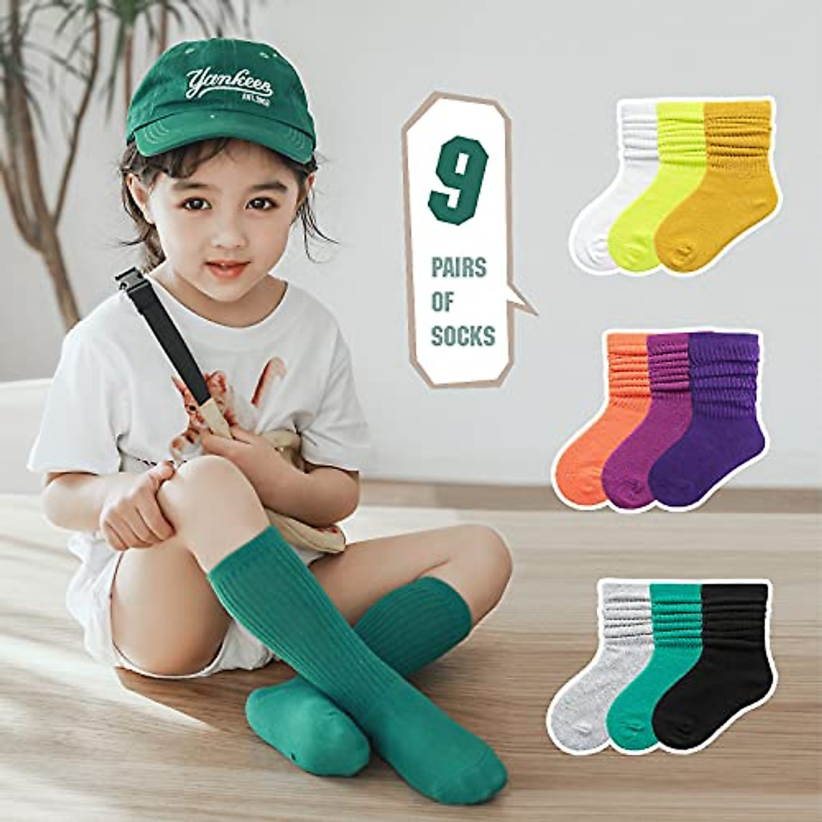 MINI PANDA Little Girl Socks,Socks for Girls 4-6 Years 6-8 Years,Toddler Socks Girls 2t-3t,Long Crew Socks for Girls 9 Pairs (9 colors-C, 1-3T)