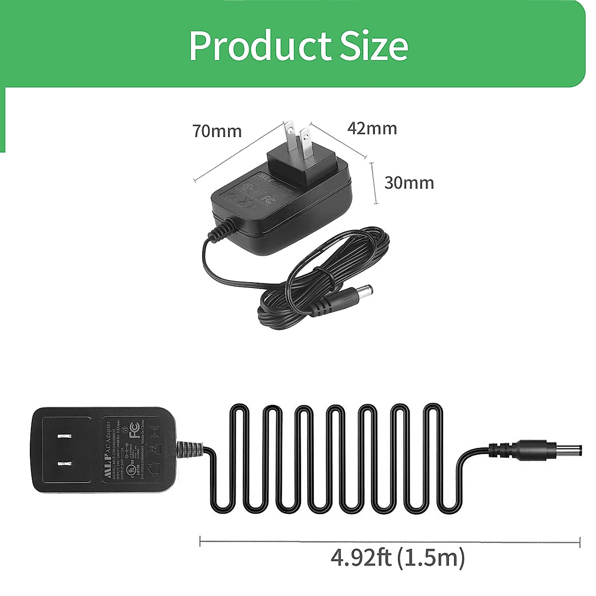 2-Pack AC to DC 24V 1A Power Supply Adapter, Plug 5.5mm x 2.1mm UL Listed FCC