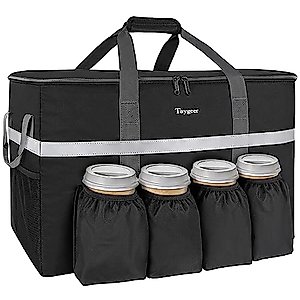 Insulated Food Delivery Bag with 4 Cup Holders, Large Warm & Cooler Shipping Bag, Catering Thermal Bag for Cold and Hot Food Transport, Grocery Bags for Pizza Delivery, Beverages, Uber Eat, Camping