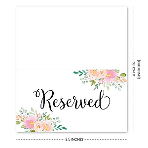 25 Pink Floral VIP Reserved Sign Tent Place Cards for Table at Restaurant, Wedding Reception, Church, Business Office Board Meeting, Holiday Christmas Party, Printed Seating Reservation, 3.5x2