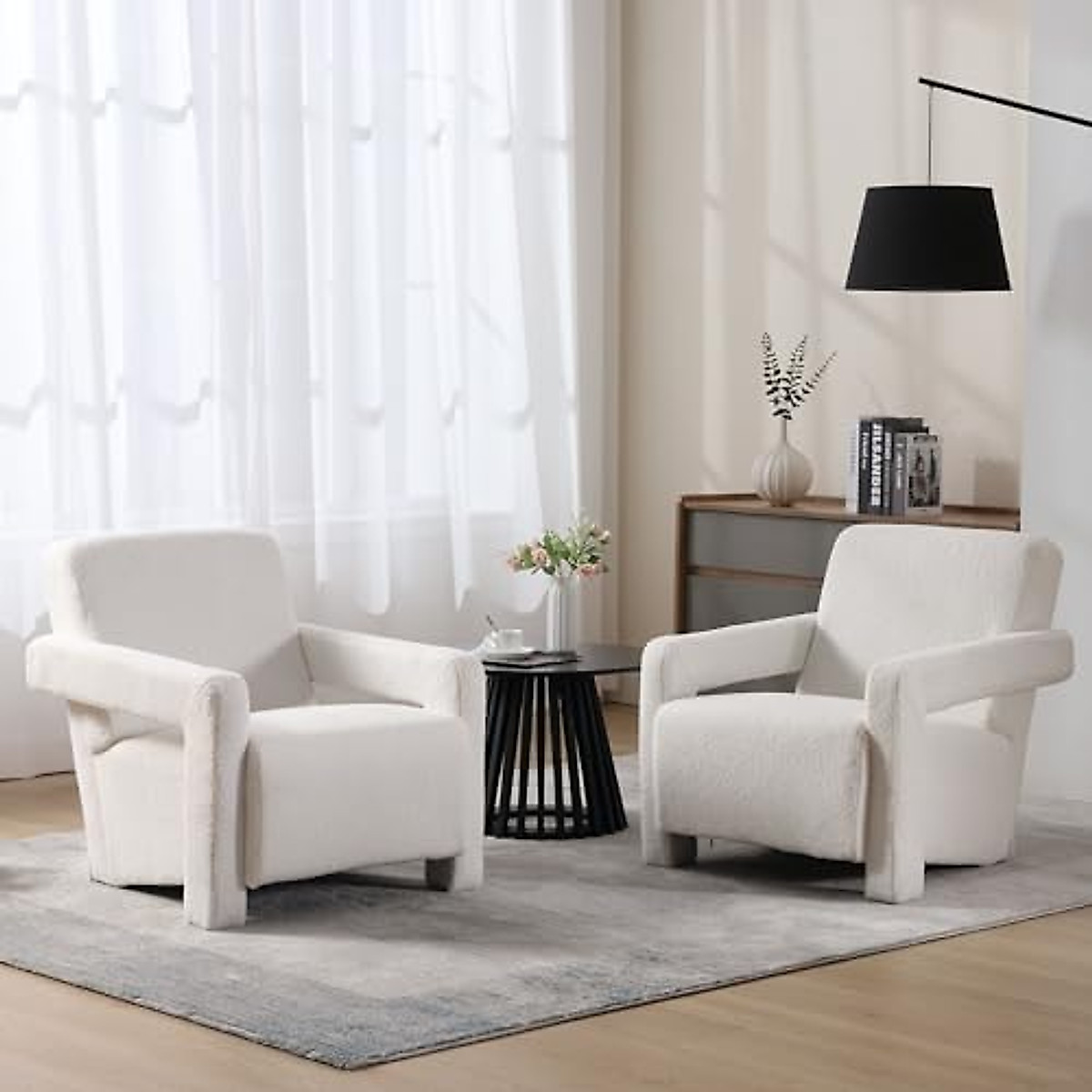 DM Furniture Modern Accent Chairs Set of 2, Cozy Sherpa Side Chairs Contemporary Reading Chair Single Sofa Slipper Chair for Bedroom/Living Room/Guest Room, White