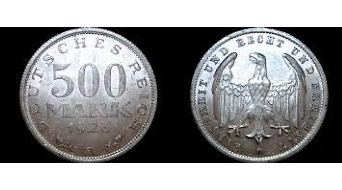 1923 A German Inflation Aluminum 500 Mark Coin. Issued In Weimar ...