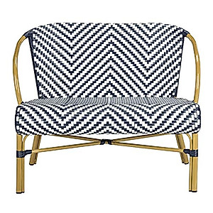 Safavieh PAT4016A Outdoor Collection Dandra Navy and White Herringbone Rattan Settee